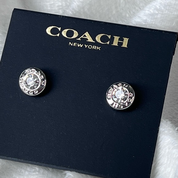 Coach | Jewelry | Nwt Coach Silver Tone Cz Signature Stud Earrings ...